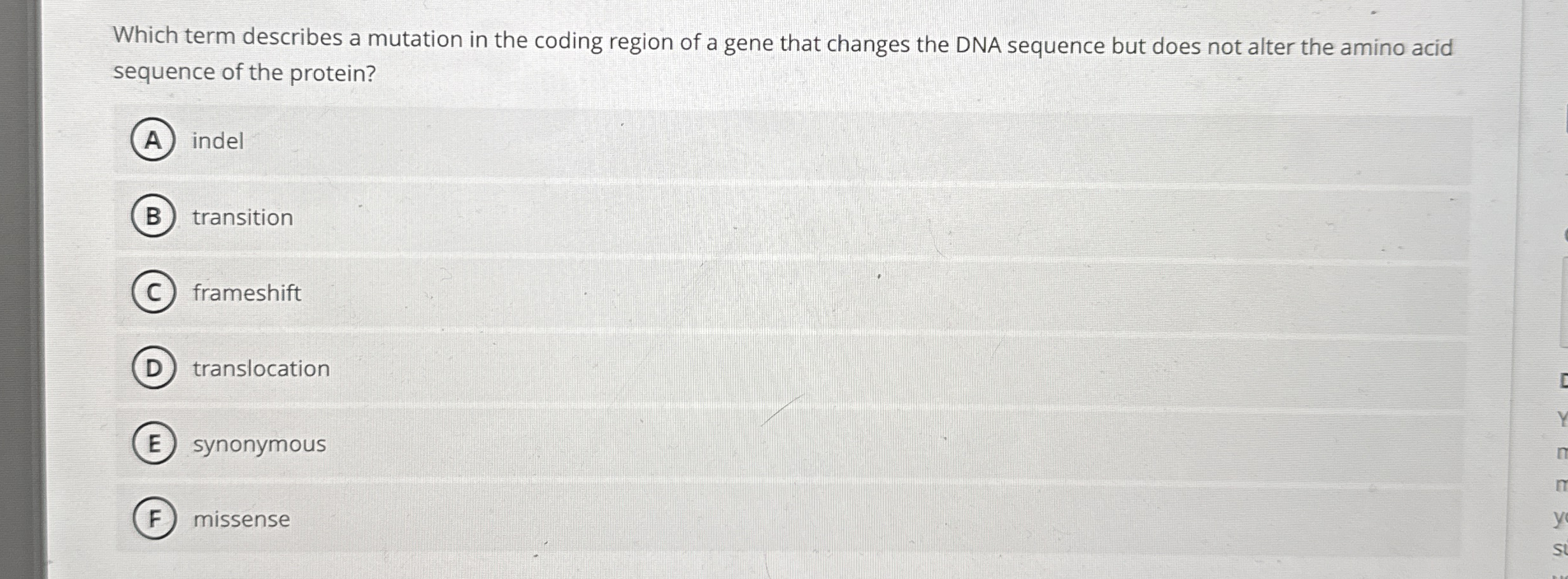 High Quality SOLUTION Which term describes a mutation in the coding region | Chegg.com