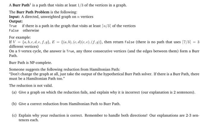 Solved A Burr Path 1 is a path that visits at least 1/3 of | Chegg.com