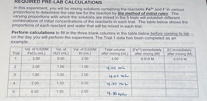 Solved REQUIRED PRE-LAB CALCULATIONS In this experiment, you | Chegg.com
