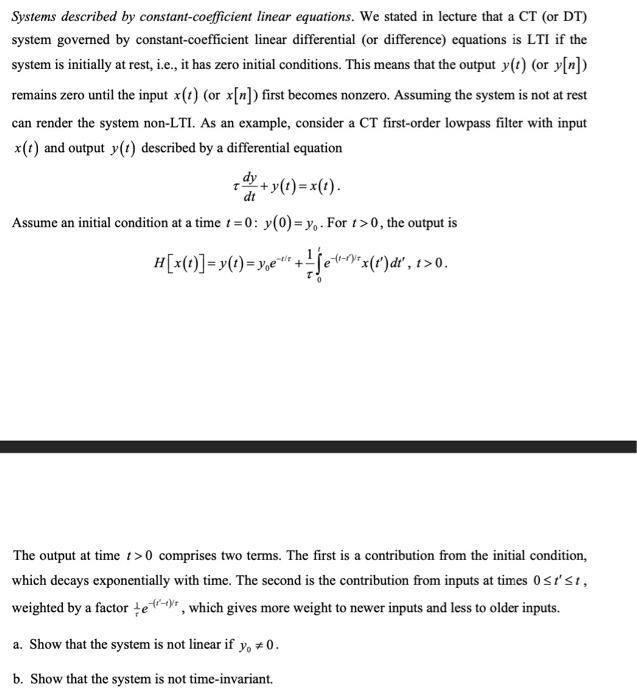 Solved Systems described by constant-coefficient linear | Chegg.com