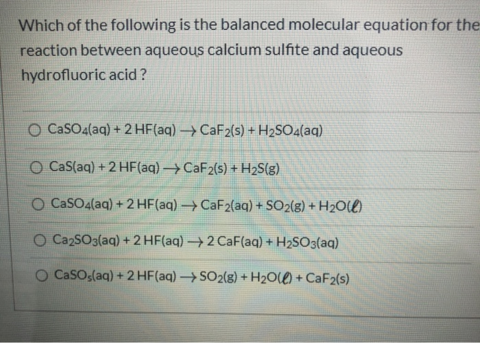 Solved Which of the following is the balanced molecular | Chegg.com