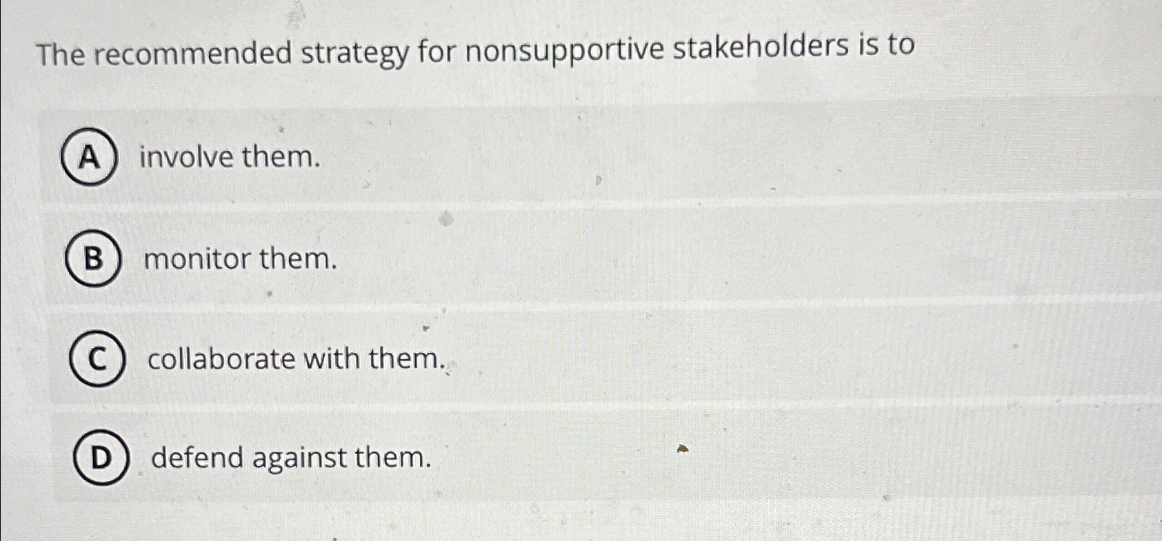 Solved The recommended strategy for nonsupportive | Chegg.com