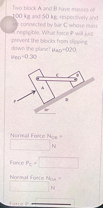 [Solved]: Two block A and B have masses of 100kg and 50kg,