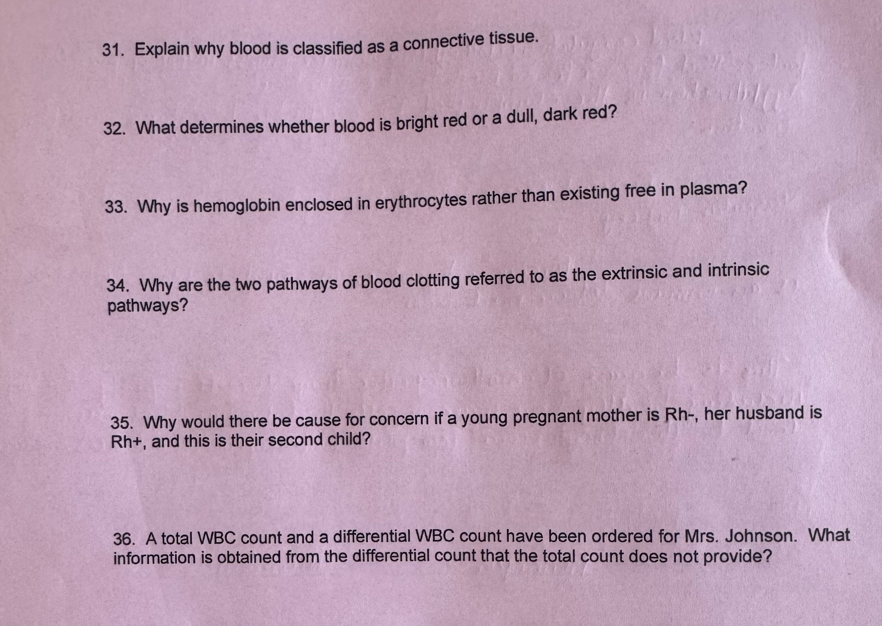 Solved 31. ﻿Explain why blood is classified as a connective | Chegg.com