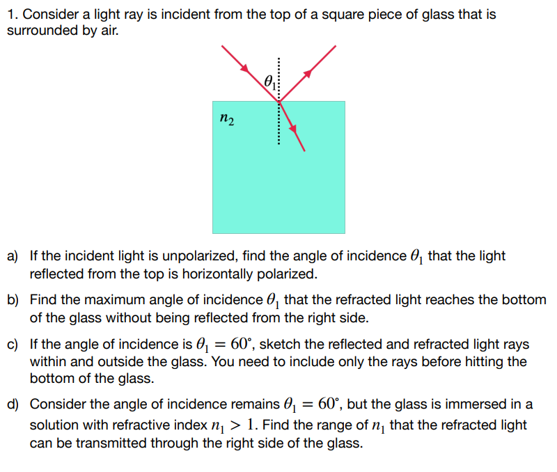 Consider a light ray is incident from the top of a | Chegg.com