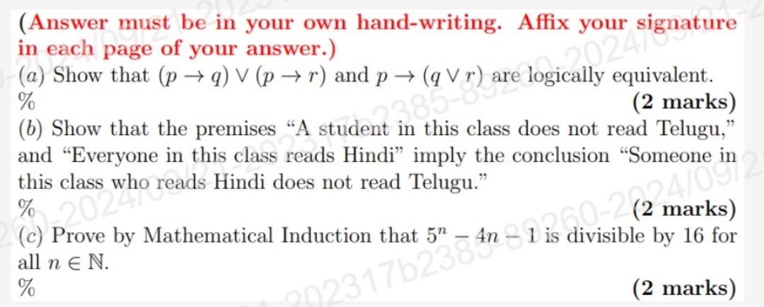 Solved (Answer must be in your own hand-writing. Affix your | Chegg.com