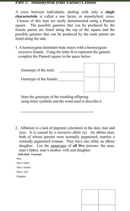 Solved Part 1: Monohybrid One Factor) Crosses A cross | Chegg.com