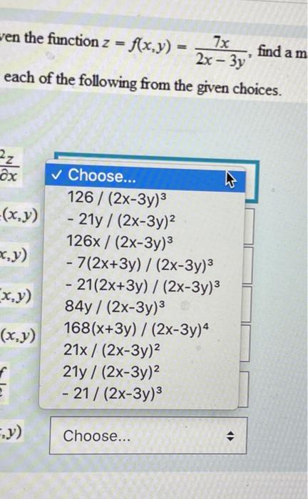 Solved Given the function z = f(x,y) 7x - find a match a 2x | Chegg.com