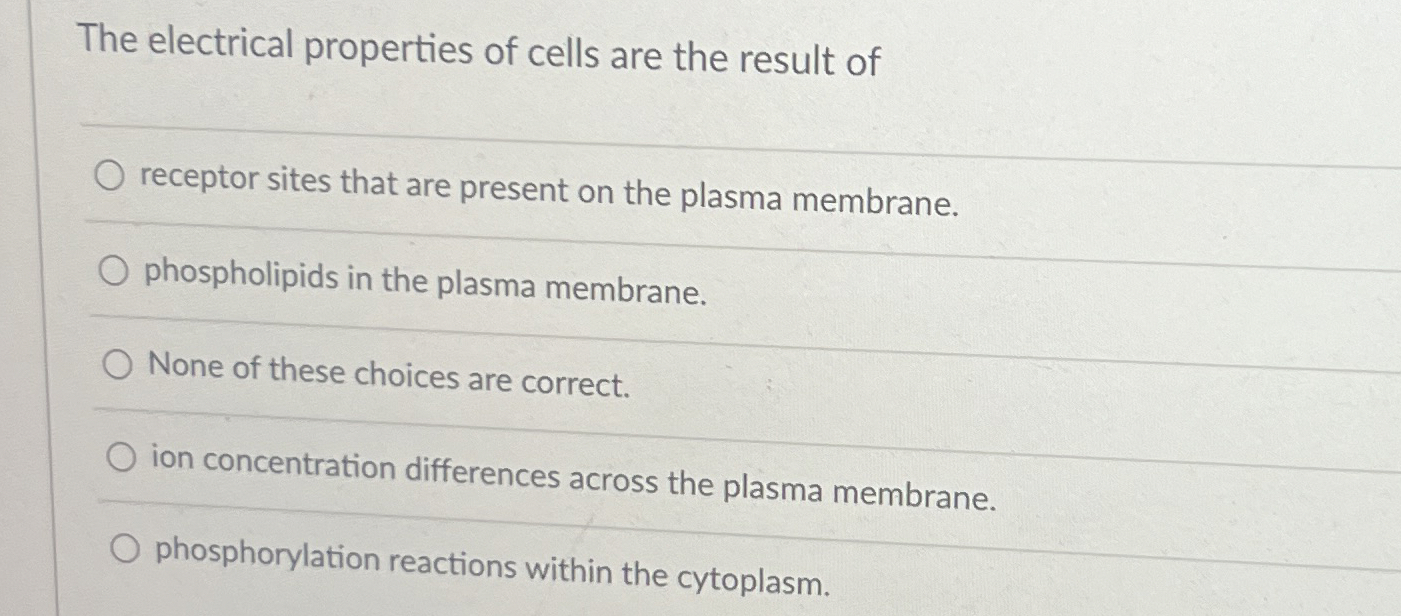 Solved The electrical properties of cells are the result | Chegg.com