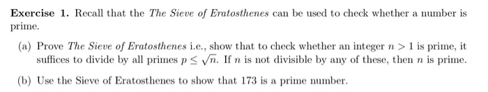 Solved Exercise 1. Recall that the The Sieve of Eratosthenes | Chegg.com