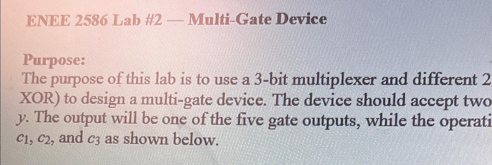 Solved ENEE 2586 ﻿Lab #2 - ﻿Multi-Gate DevicePurpose:The | Chegg.com