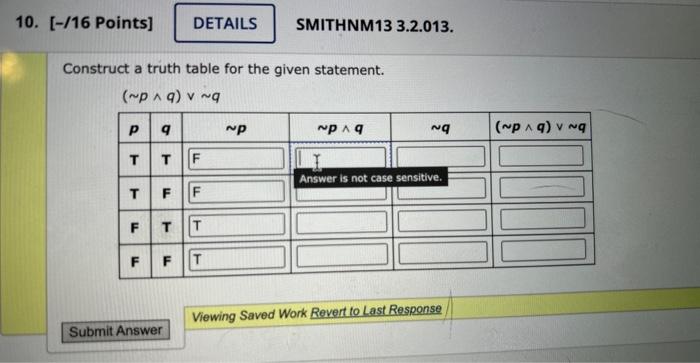 Solved Construct a truth table for the given statement. | Chegg.com