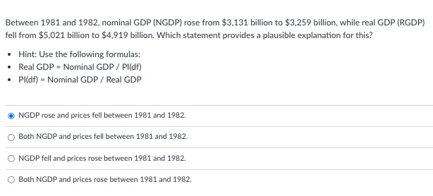 Solved Between 1981 ﻿and 1982 , ﻿nominal GDP (NGDP) ﻿rose | Chegg.com