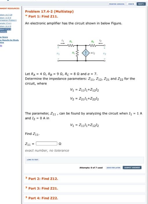 Solved PRINTER VERSION BACK NEXT NMENT RESOURCES Problem | Chegg.com