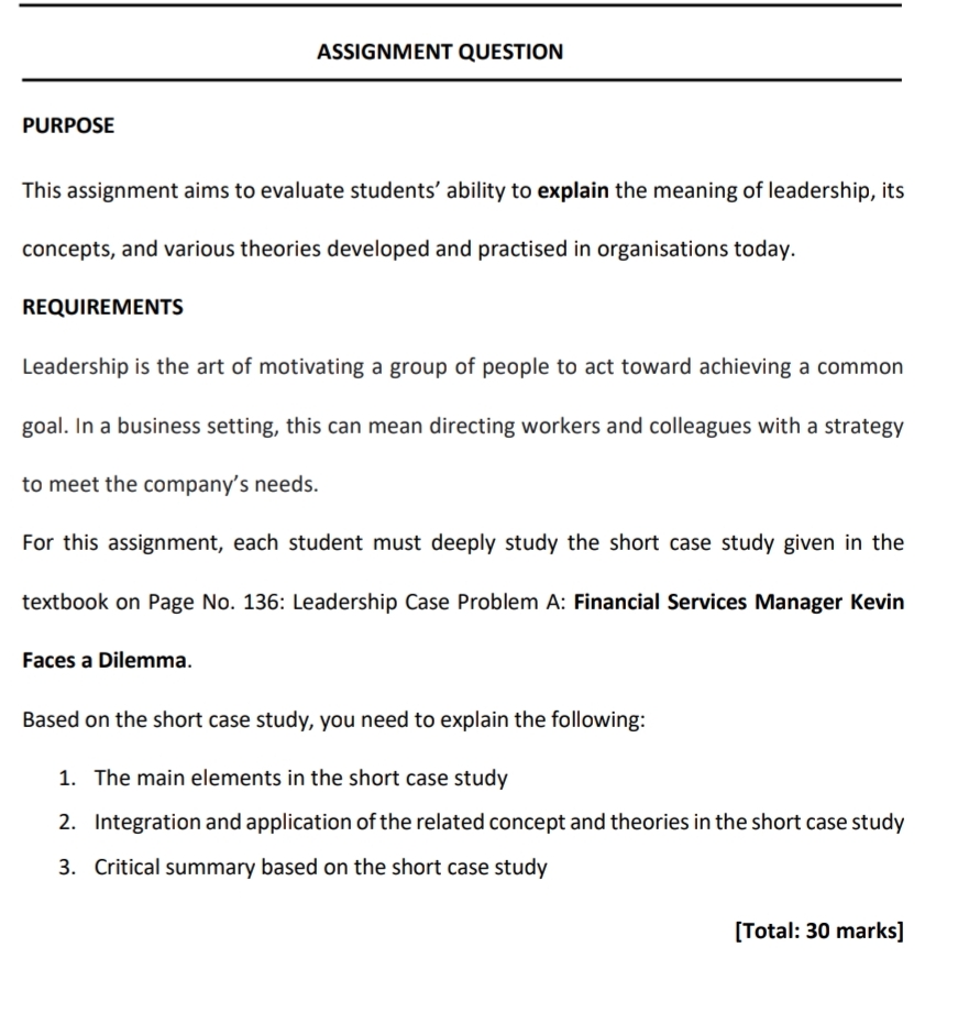 Solved ASSIGNMENT QUESTIONPURPOSEThis assignment aims to | Chegg.com