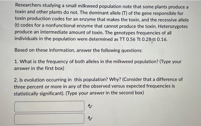 Solved Researchers studying a small milkweed population note | Chegg.com
