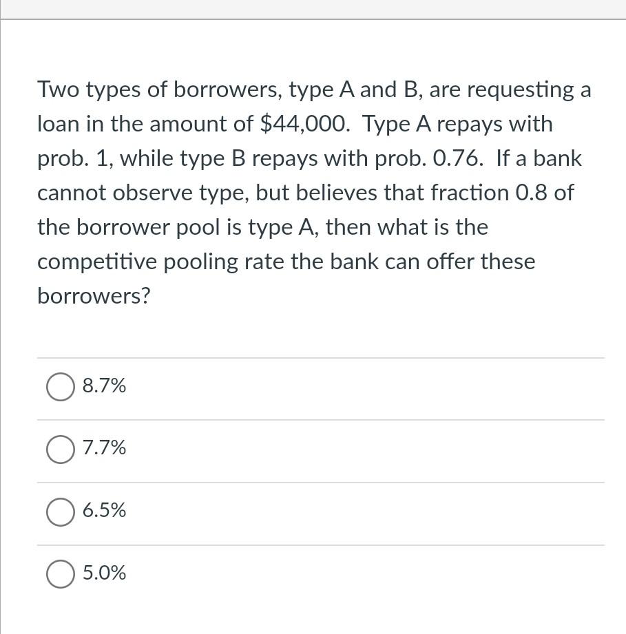 Solved Two types of borrowers, type A and B, are requesting | Chegg.com
