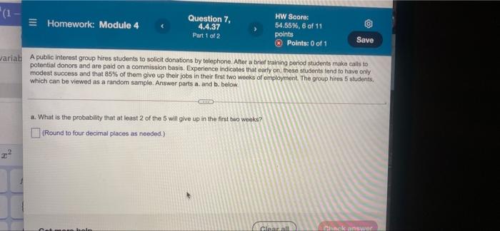 Solved (1 = Homework: Module 4 Question 7, 4.4.37 Part 1 of | Chegg.com