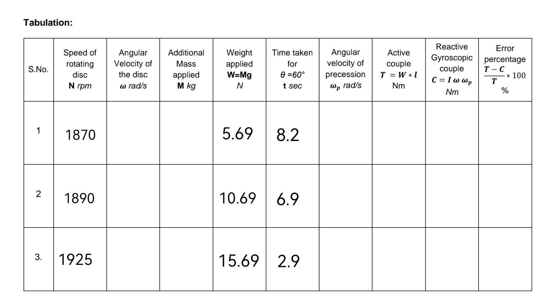 Solved Tabulation:Observation: d= Diameter of the rotating | Chegg.com