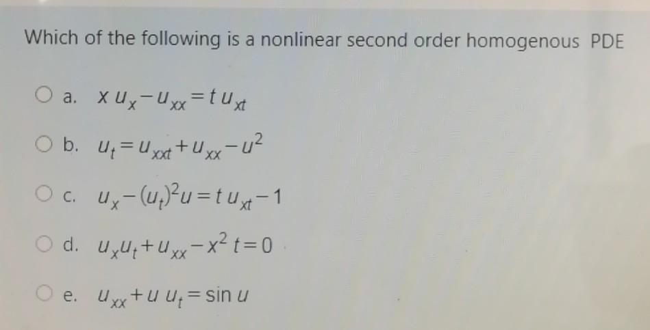 Solved Which of the following is a nonlinear second order | Chegg.com