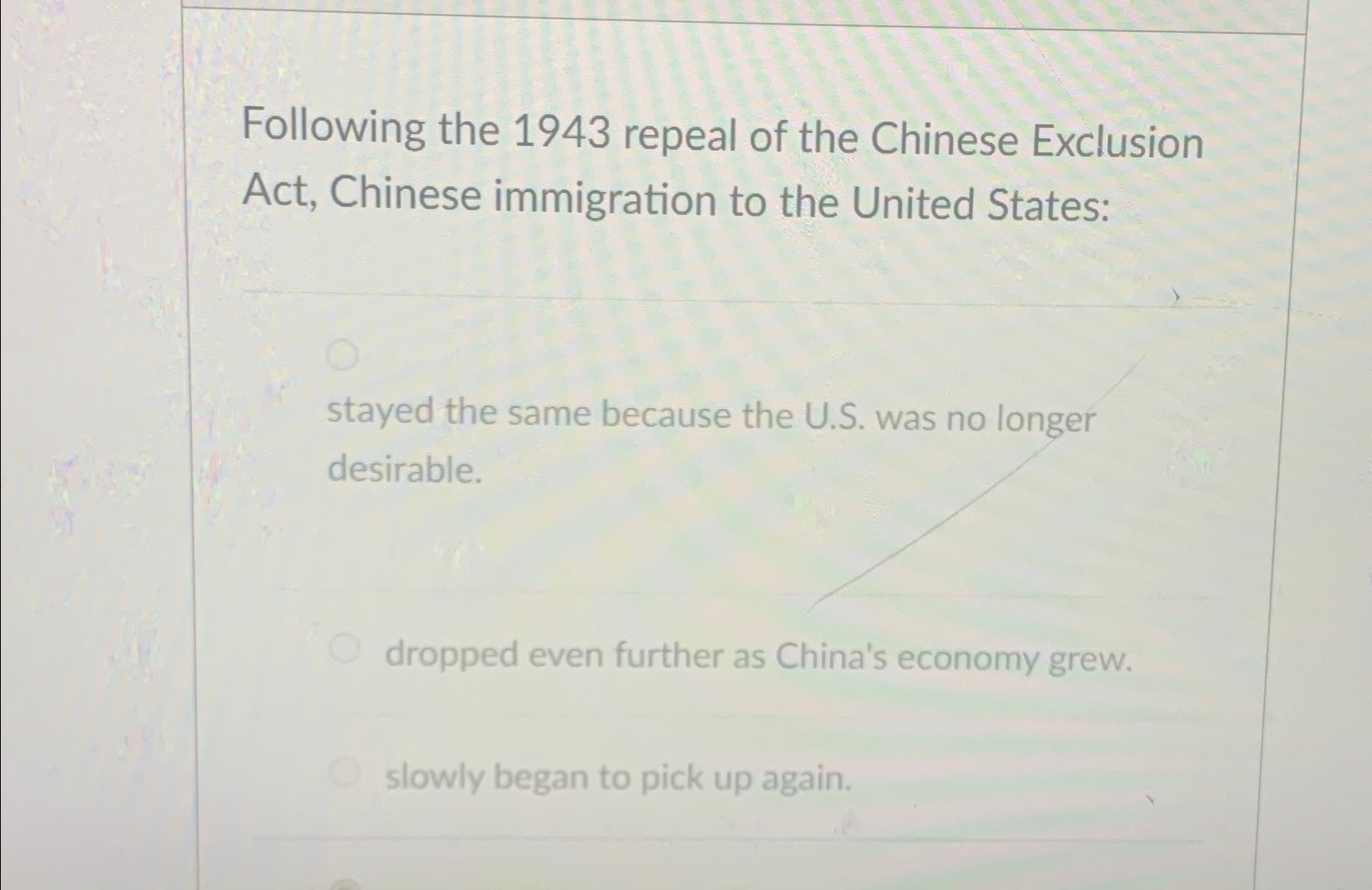 Solved Following the 1943 ﻿repeal of the Chinese Exclusion | Chegg.com