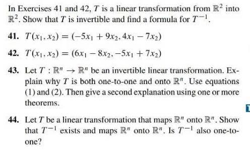 Solved In Exercises 41 and 42,T is a linear transformation | Chegg.com