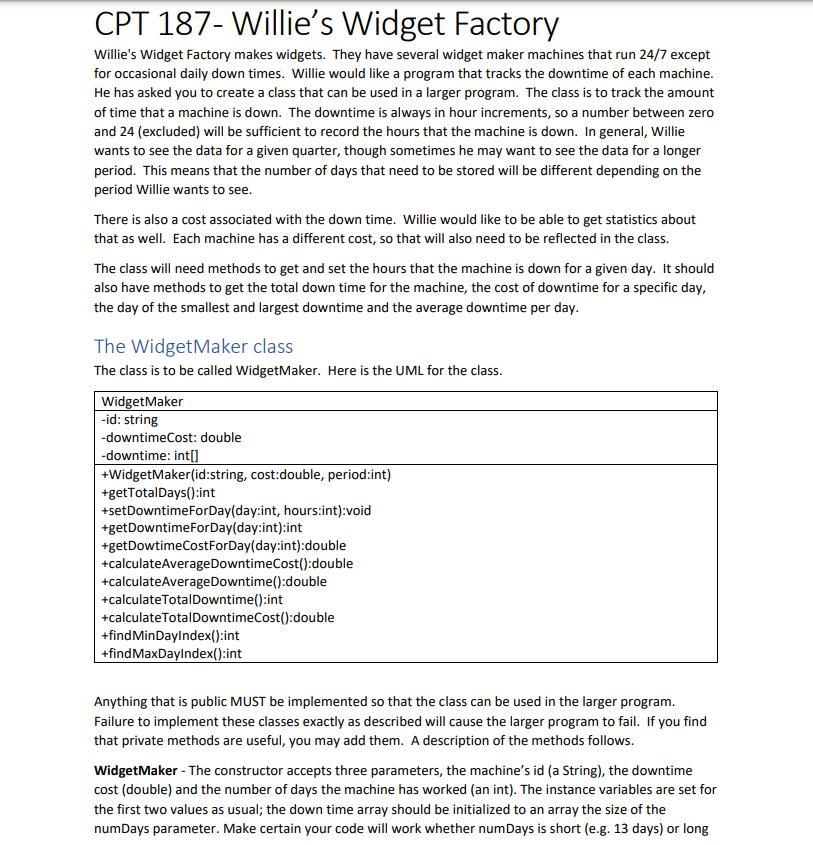 Solved CPT 187- ﻿Willie's Widget FactoryWillie's Widget | Chegg.com