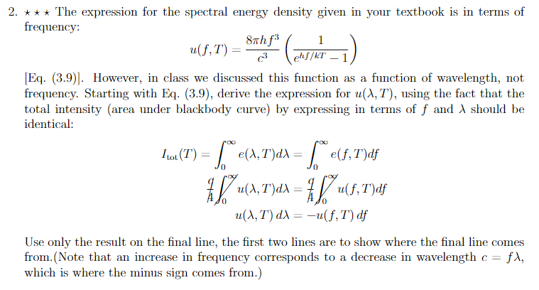 Solved ********* ﻿The expression for the spectral energy | Chegg.com