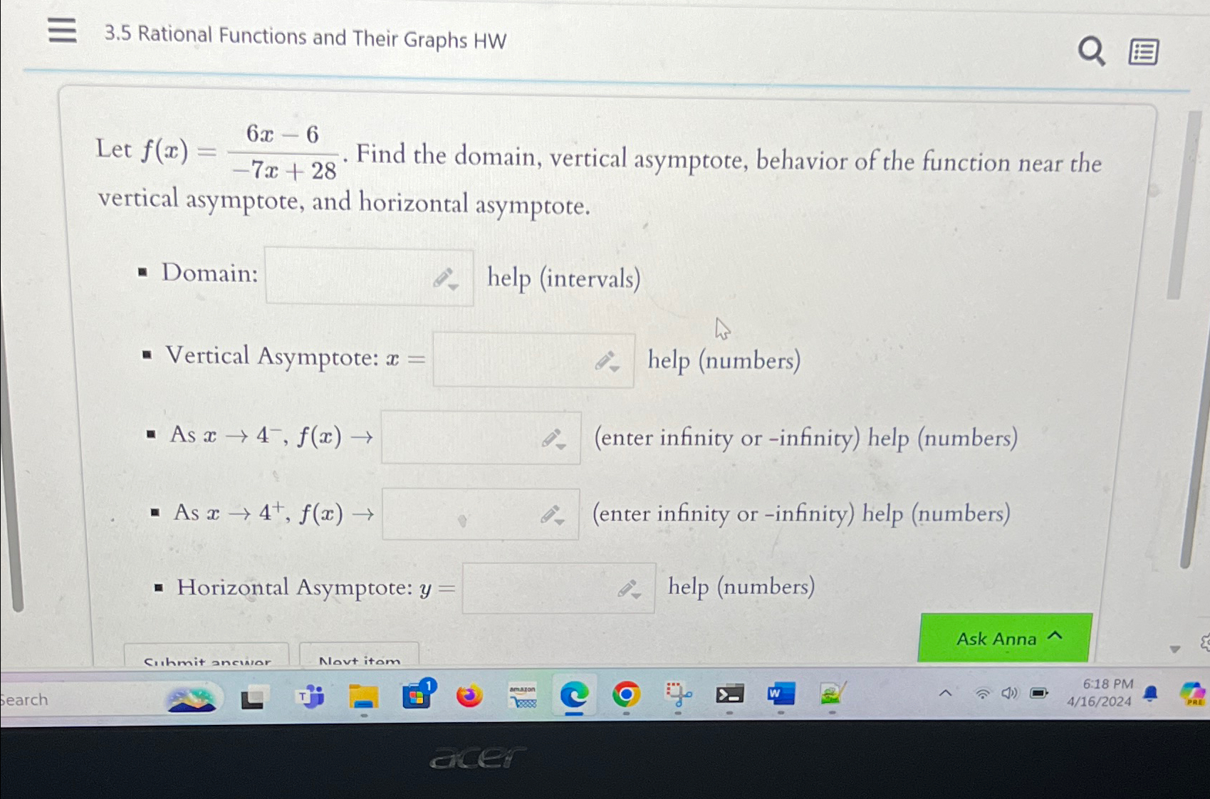 Solved 3.5 ﻿Rational Functions and Their Graphs HWLet | Chegg.com