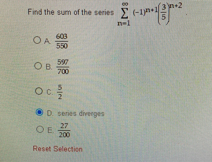 Solved DO Find the sum of the series) (-1)N+1/ 3 n+2 n=1 5 | Chegg.com
