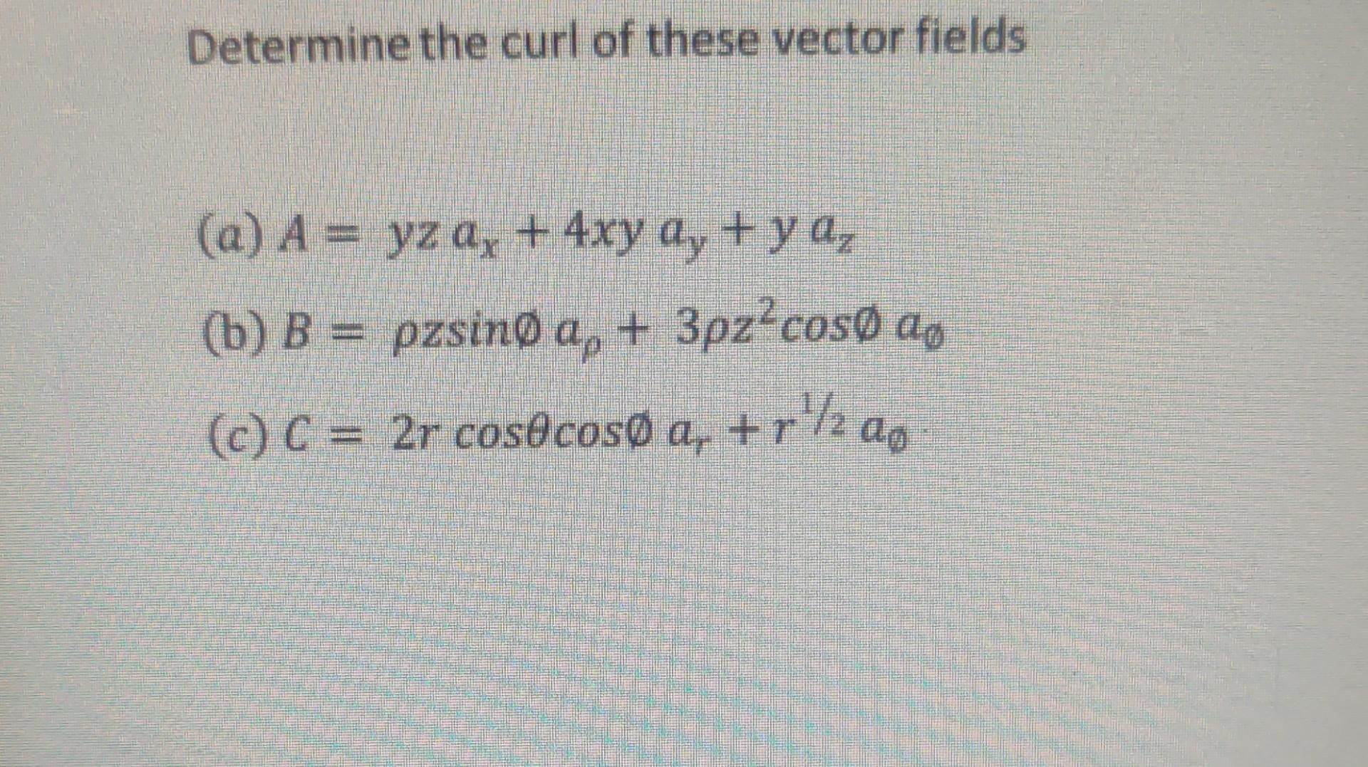 Solved Determine the curl of these vector fields (a) | Chegg.com