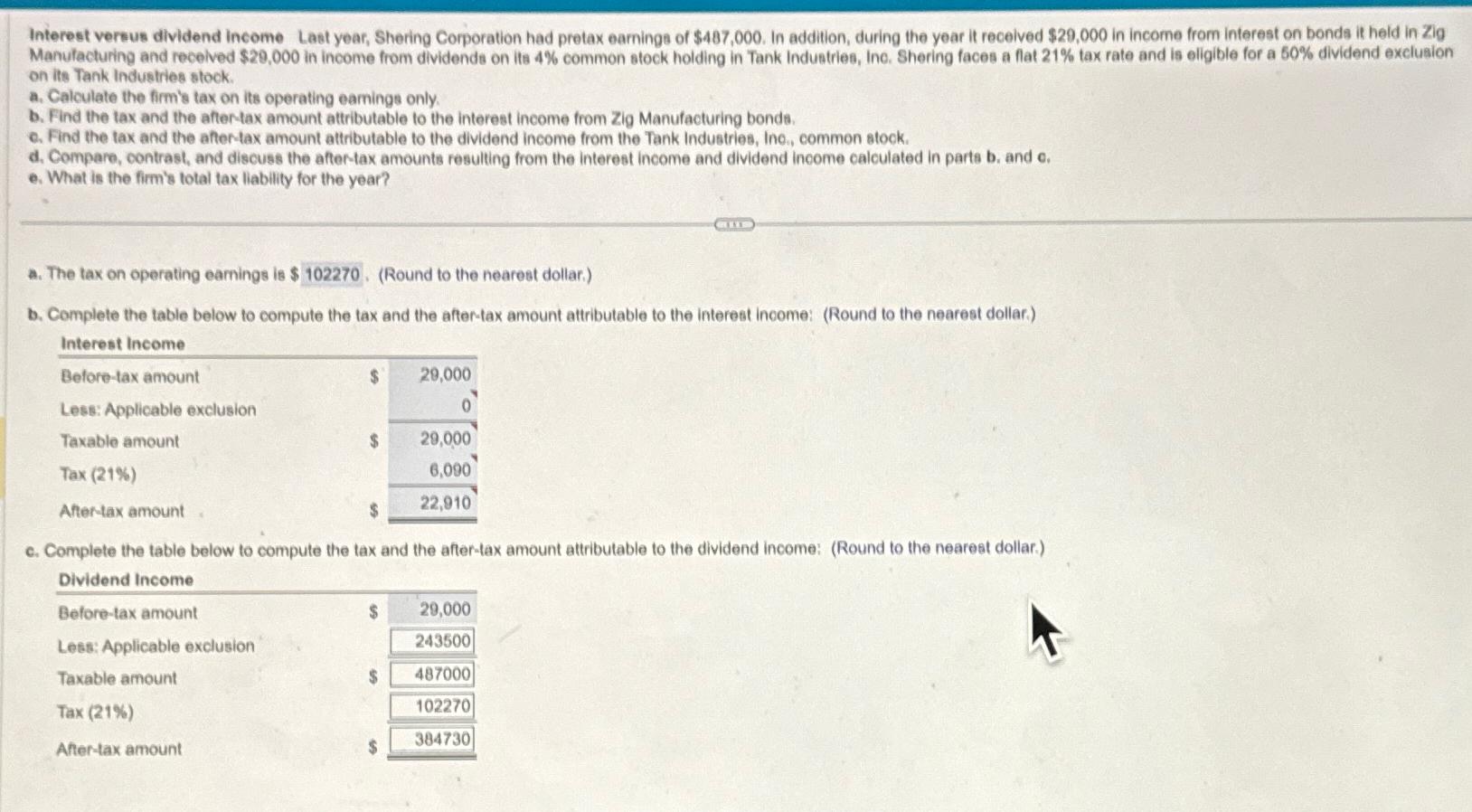 Solved Interest versus dividend income Last year, Shering | Chegg.com