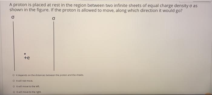 Solved A proton is placed at rest in the region between two | Chegg.com