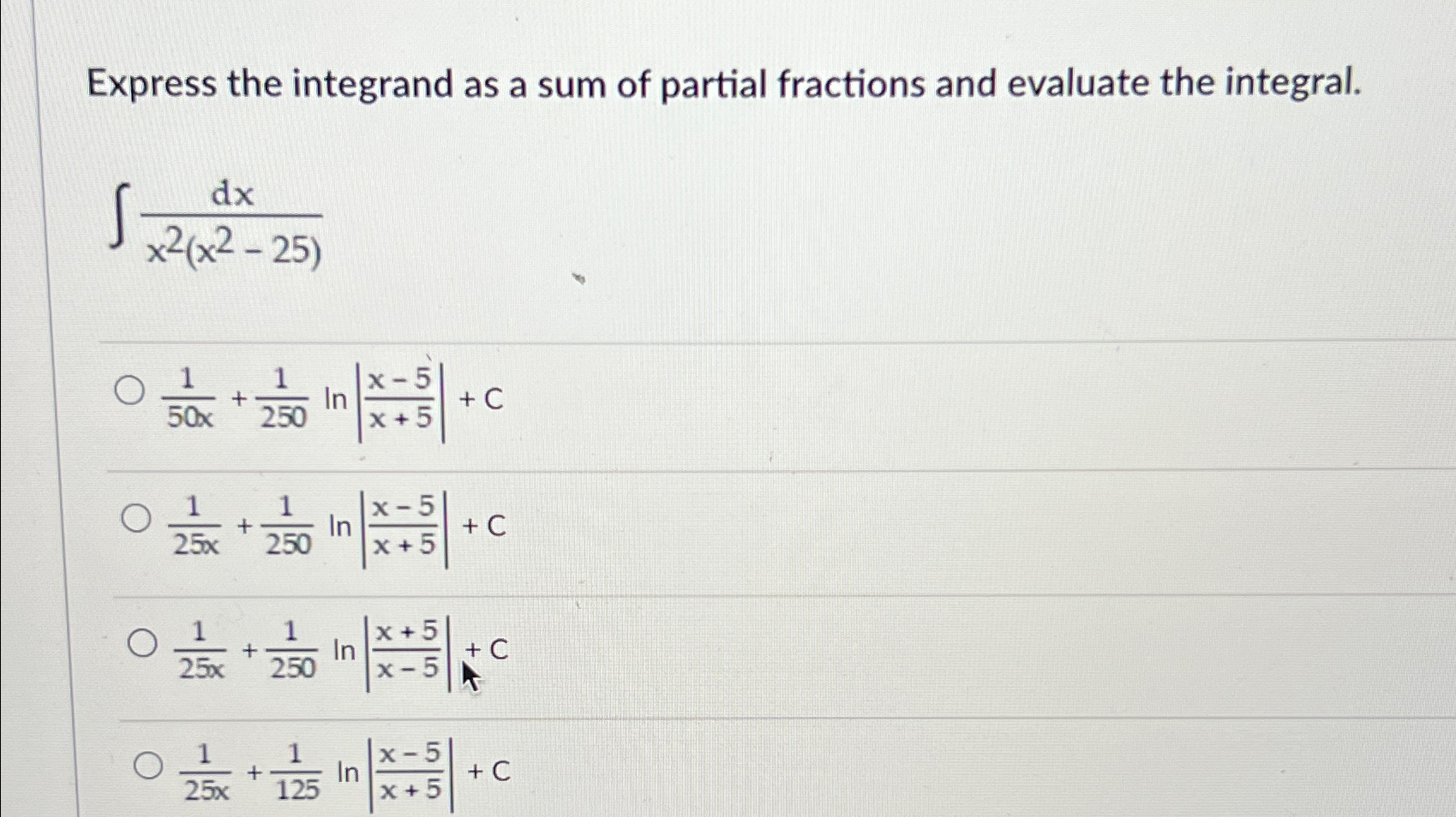 Solved Express the integrand as a sum of partial fractions | Chegg.com