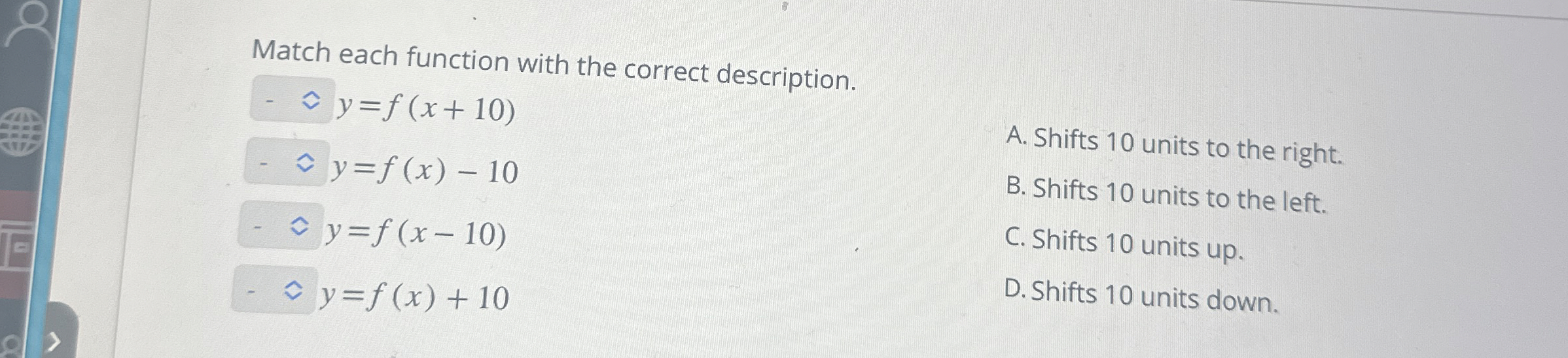 Solved Match each function with the correct | Chegg.com