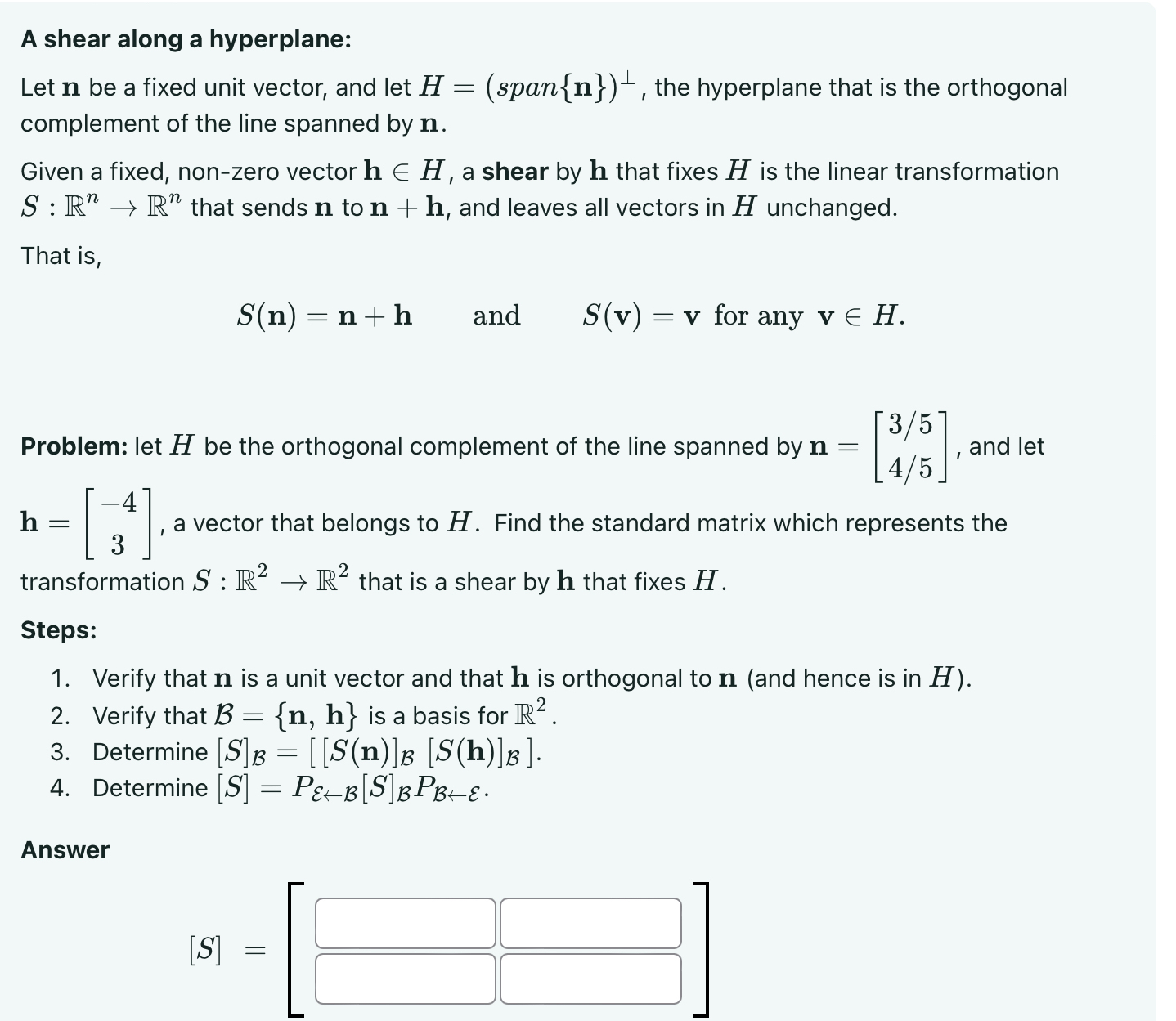 Solved A shear along a hyperplane:Let n ﻿be a fixed unit | Chegg.com