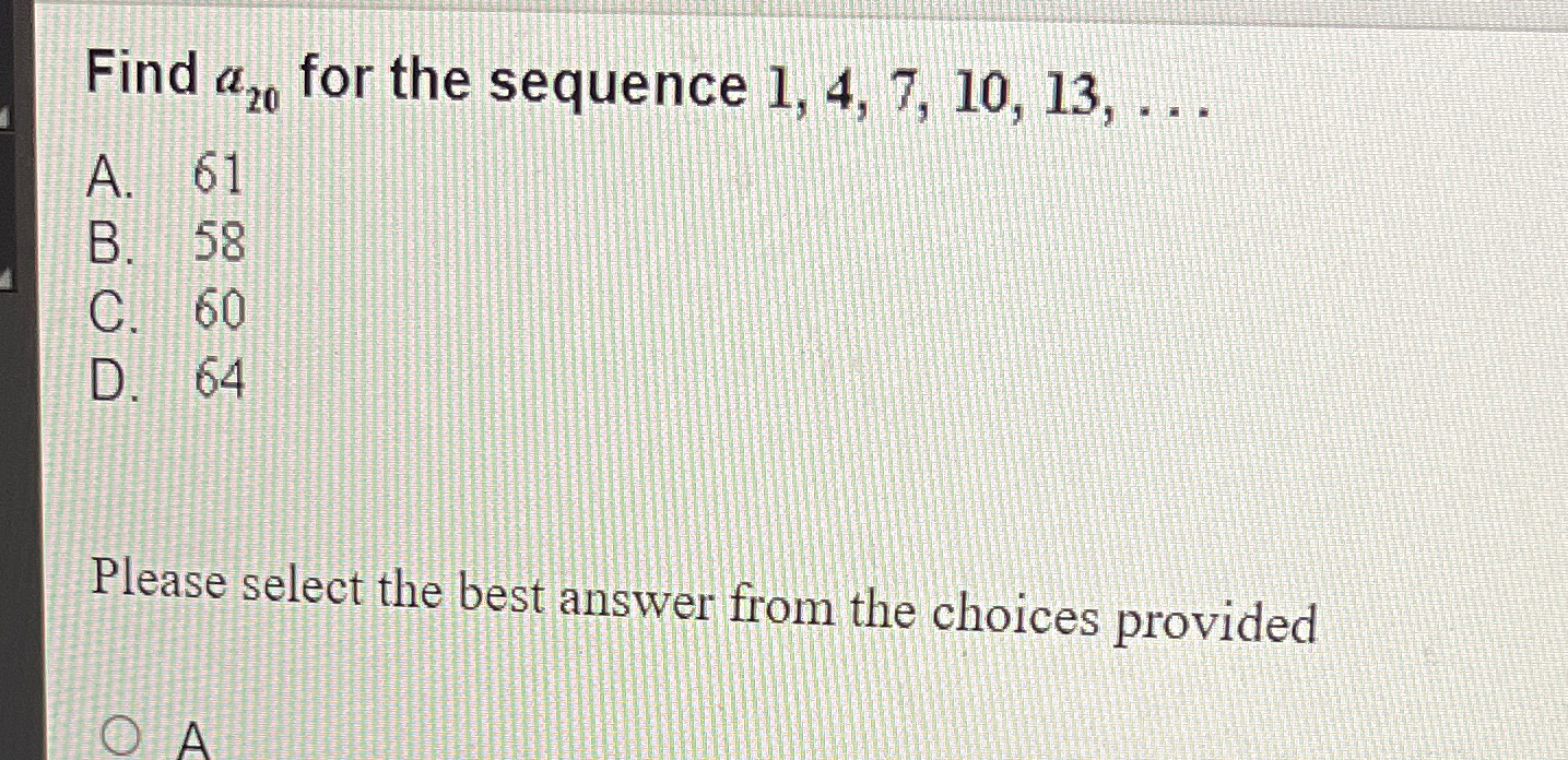 Solved Find a20 ﻿for the sequence | Chegg.com