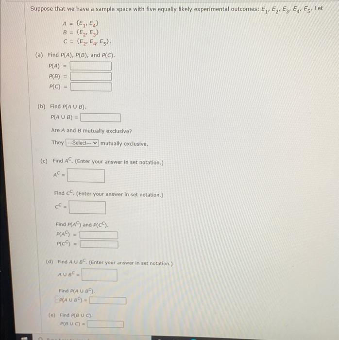 Solved Suppose that we have a sample space with five equally | Chegg.com