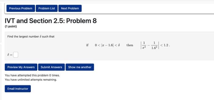 Solved IVT and Section 2.5: Problem 8 (1 point) Find the | Chegg.com