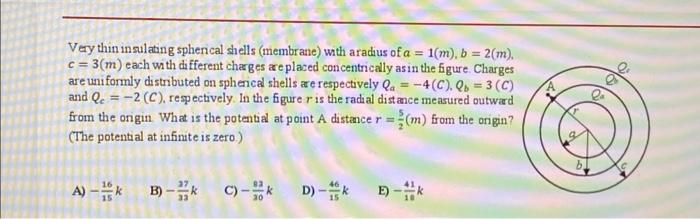 Solved Very thin insulating spherical shells (membrane) wth | Chegg.com