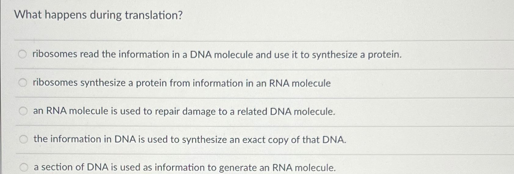 Solved What happens during translation?ribosomes read the | Chegg.com