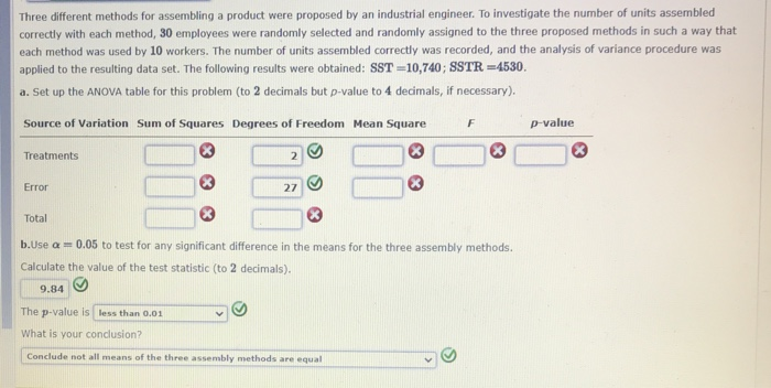 Solved Three different methods for assembling a product were | Chegg.com