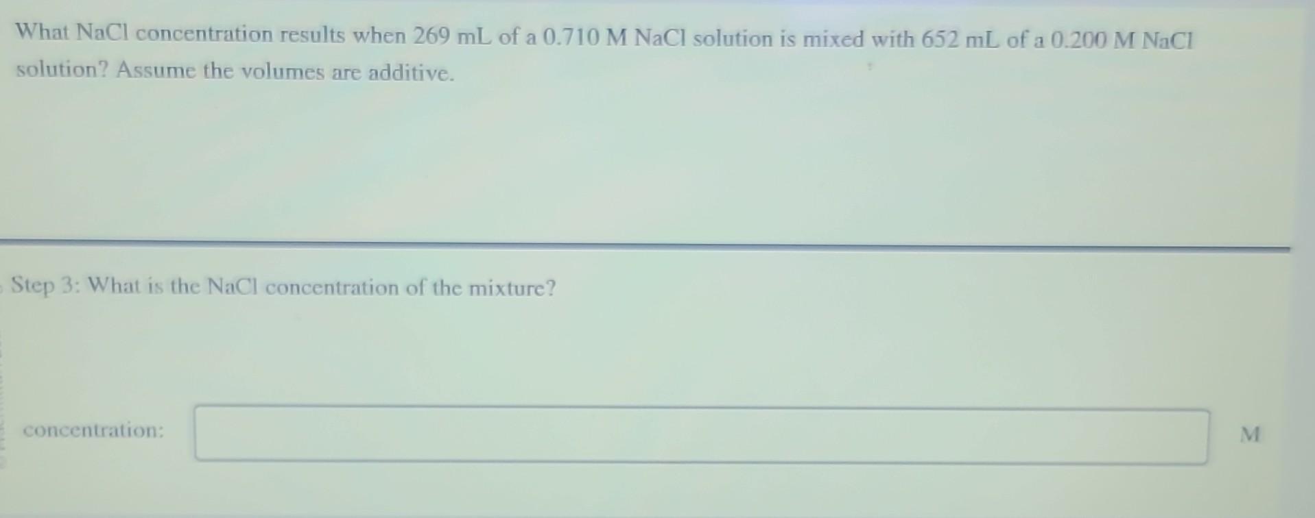 Solved What NaCl concentration results when 269 mL of a | Chegg.com
