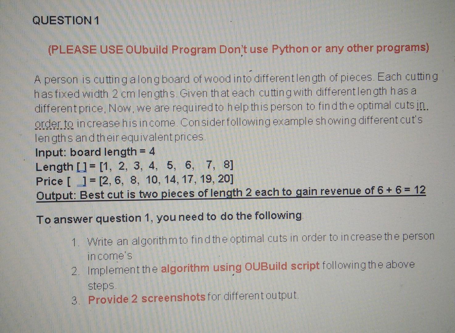 Solved QUESTION 1 (PLEASE USE OUbuild Program Don't use | Chegg.com