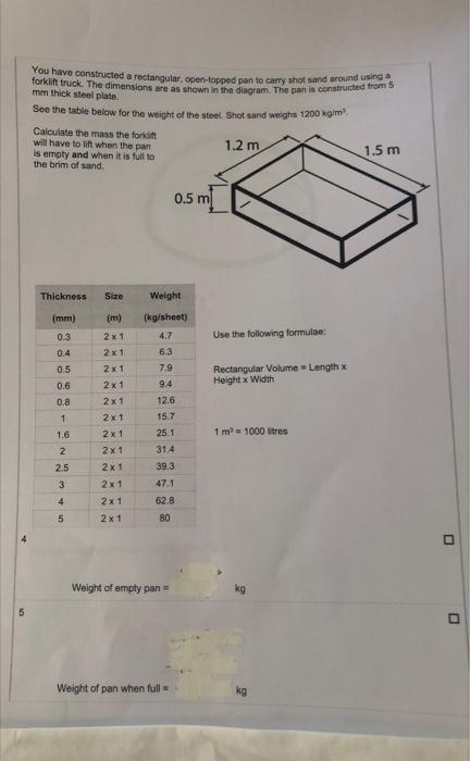 Solved You havo constructed a rectangular, open-topped pan | Chegg.com