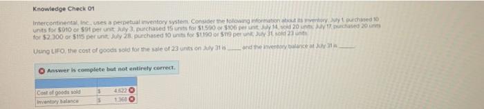 Solved Knowledge Check 01 Intercontinental, Inc. uses a | Chegg.com