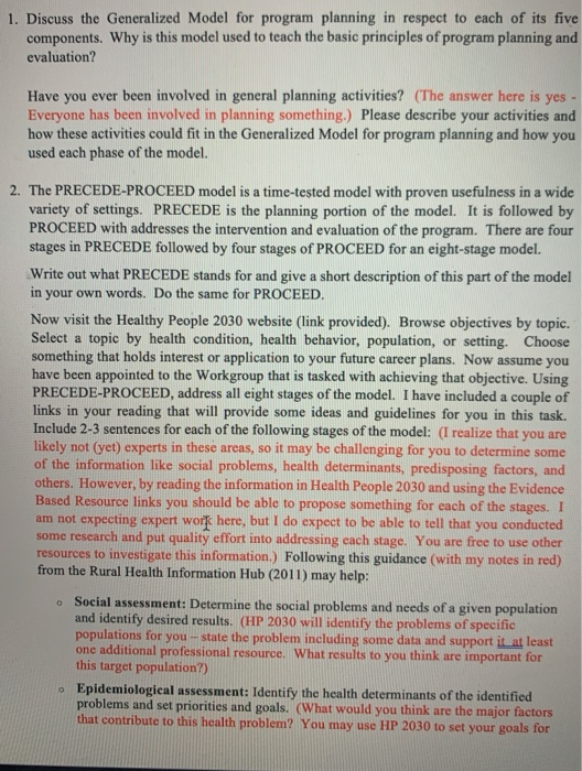 1. Discuss the Generalized Model for program planning | Chegg.com