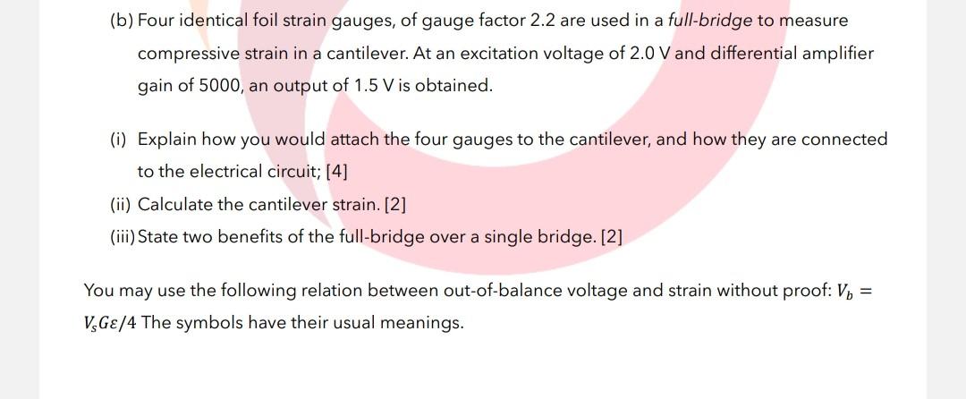 Solved (b) Four identical foil strain gauges, of gauge | Chegg.com
