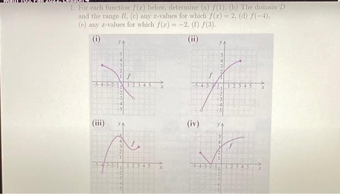 Solved 1. For each function f(x) below, determine (a) f(1), | Chegg.com