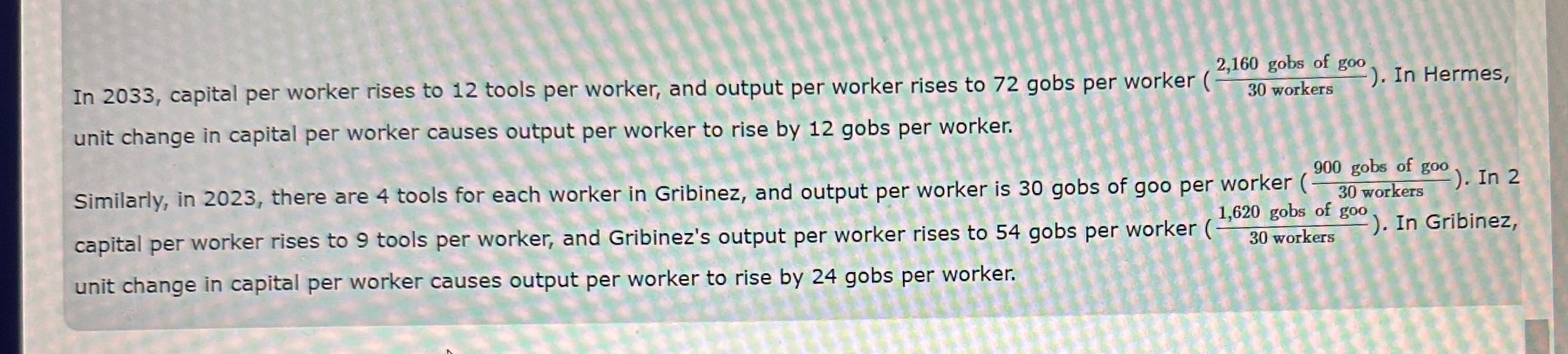 Solved In 2033, ﻿capital per worker rises to 12 ﻿tools per | Chegg.com